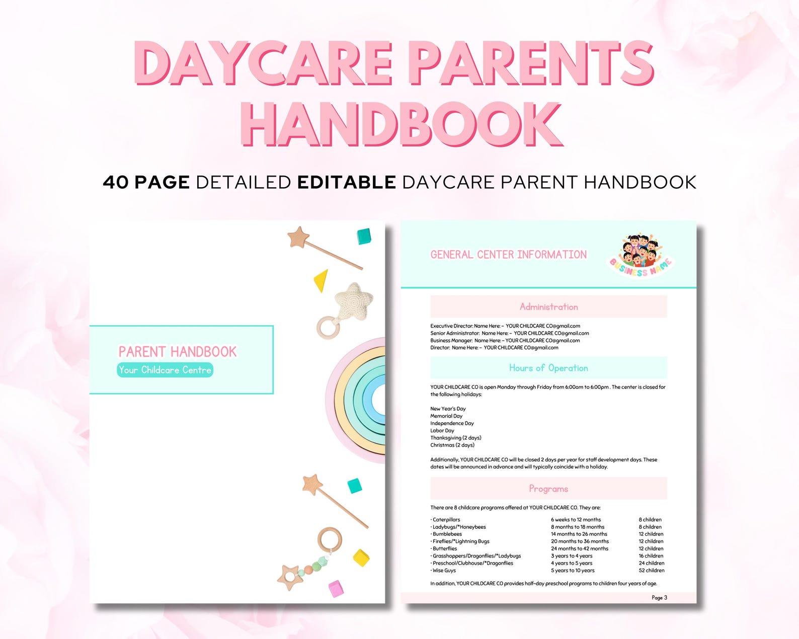 Editable Daycare Parent Handbook: 39-page Canva Template - Etsy
