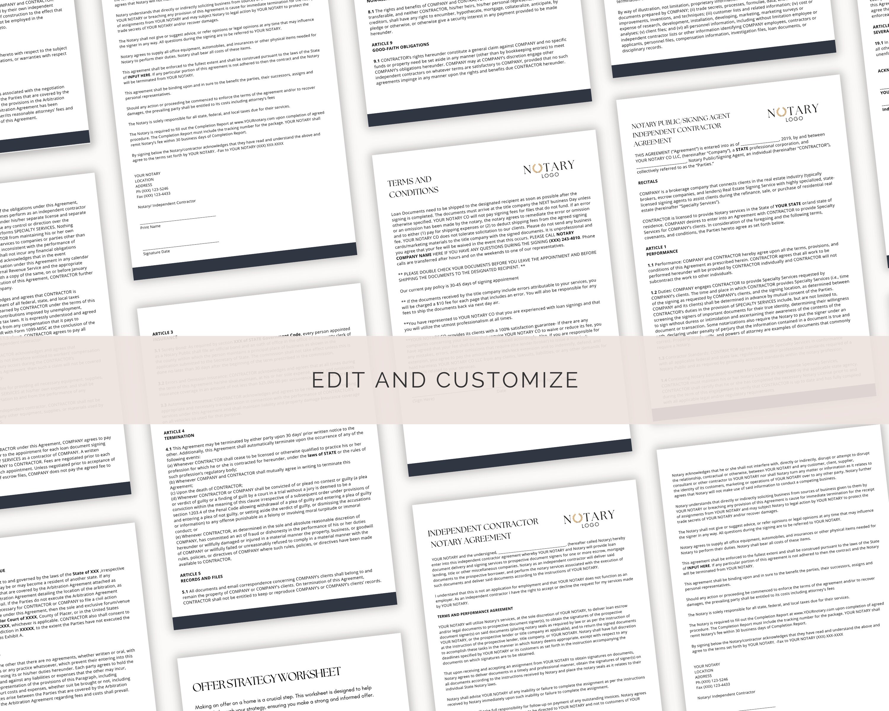 Notary Contract Template, Terms & Conditions (canva Edit) - Etsy