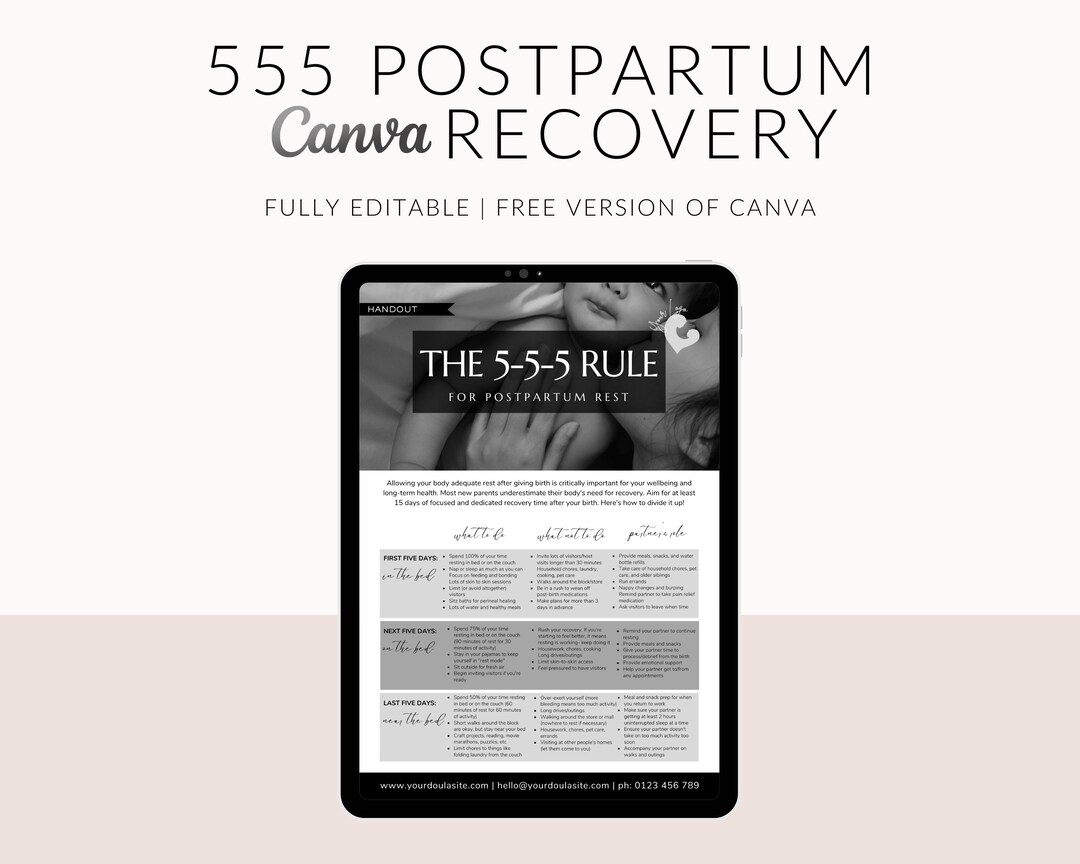 Postpartum Recovery Guide: 5-5-5 Rule Handout (edit in Canva) - Etsy