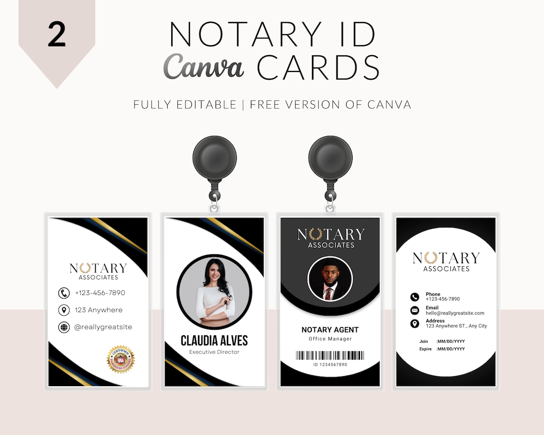 Notary Agent ID Cards, Identification Templates, Notary Business, Edit ...