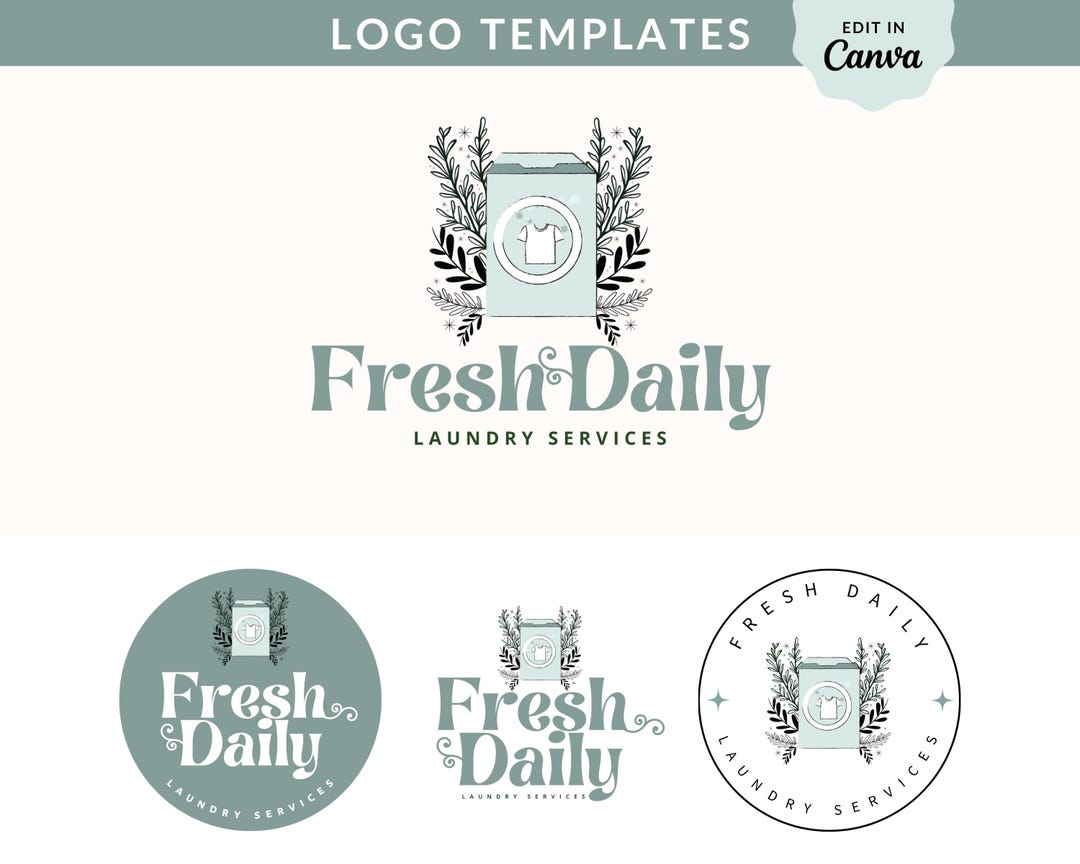 Laundry Logo, DIY Logo, Dry Cleaning Business, Logo Design, Sage Green ...