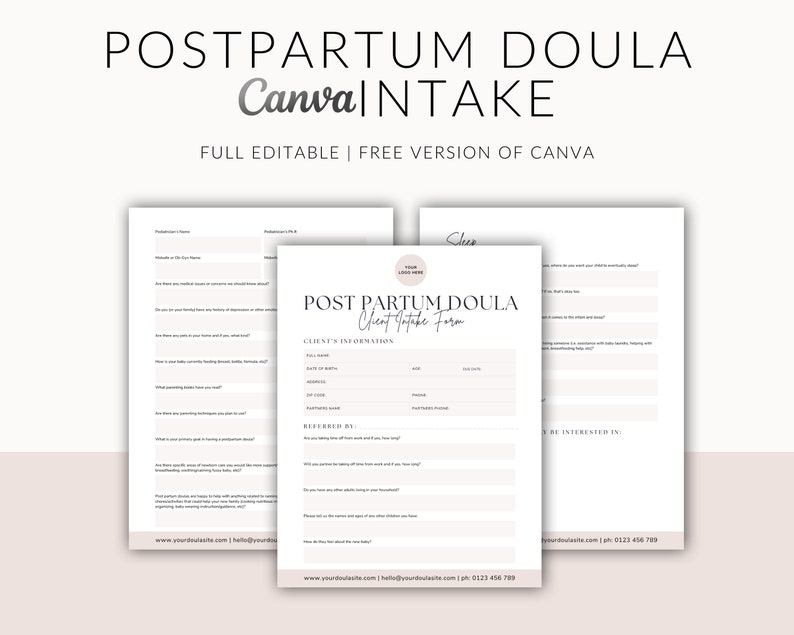 Postpartum Doula Client Intake Forms: Canva Template (digital Download ...
