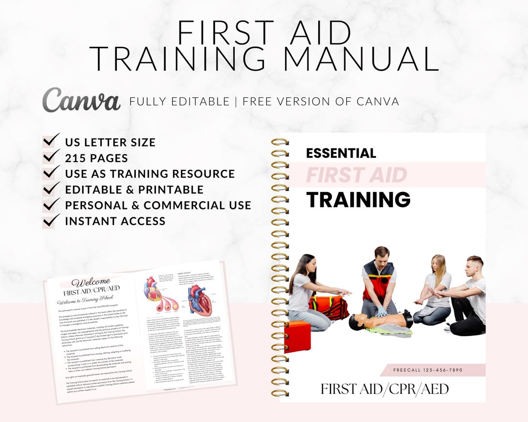 First Aid Training Manual, CPR, AED, Study Guide, Edit in Canva - Etsy