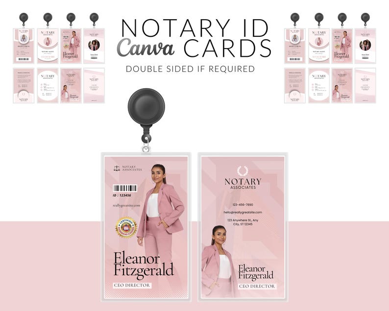 Notary Agent ID Cards, Identification Templates, ID Cards, Blush ...