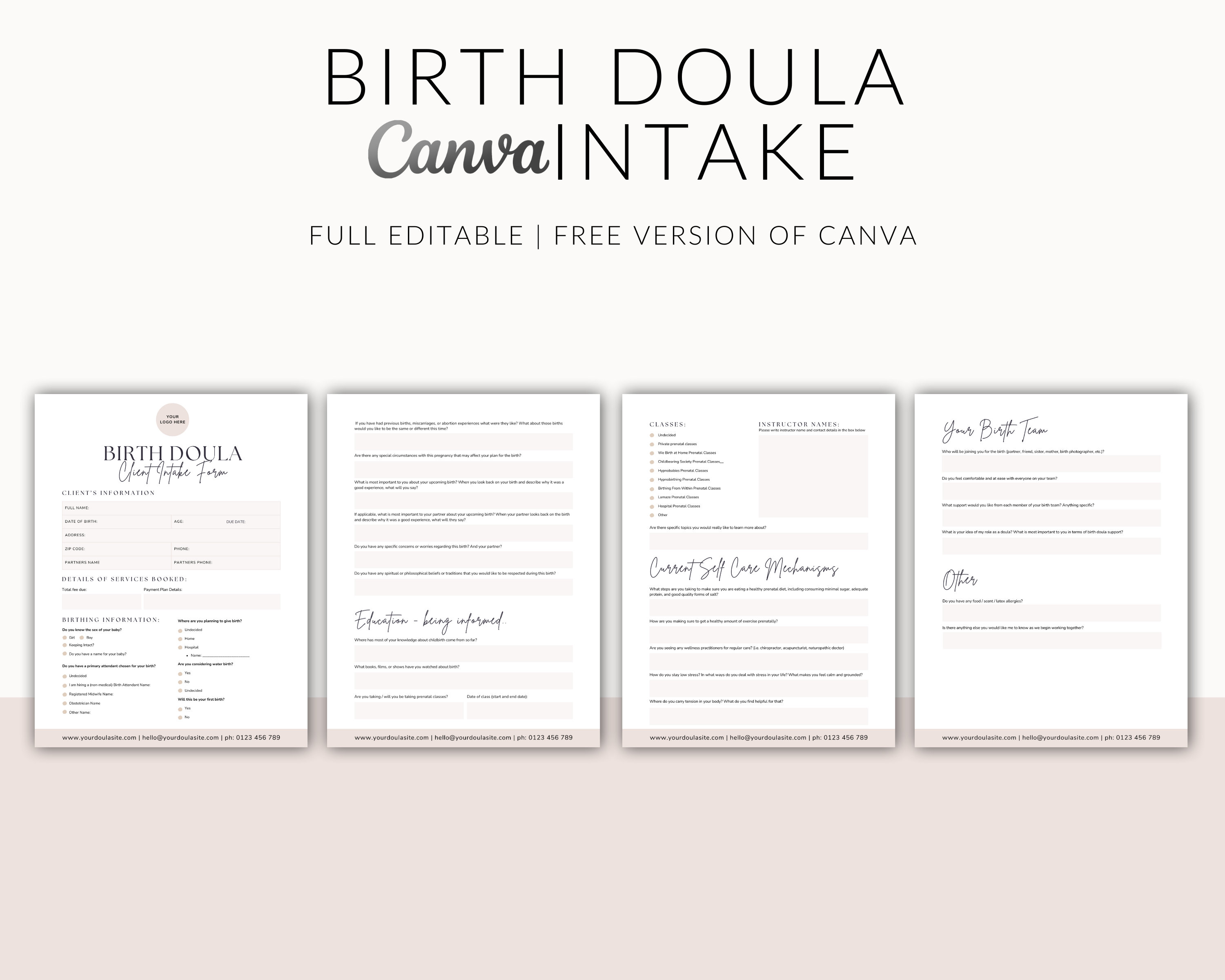 Doula Birth Client Intake Forms: Modern Canva Template (digital ...