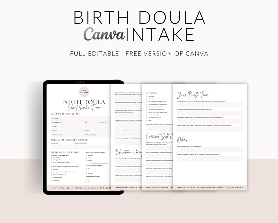 Doula BIRTH Client Intake Forms, Doula Client Consent, Doula Forms ...