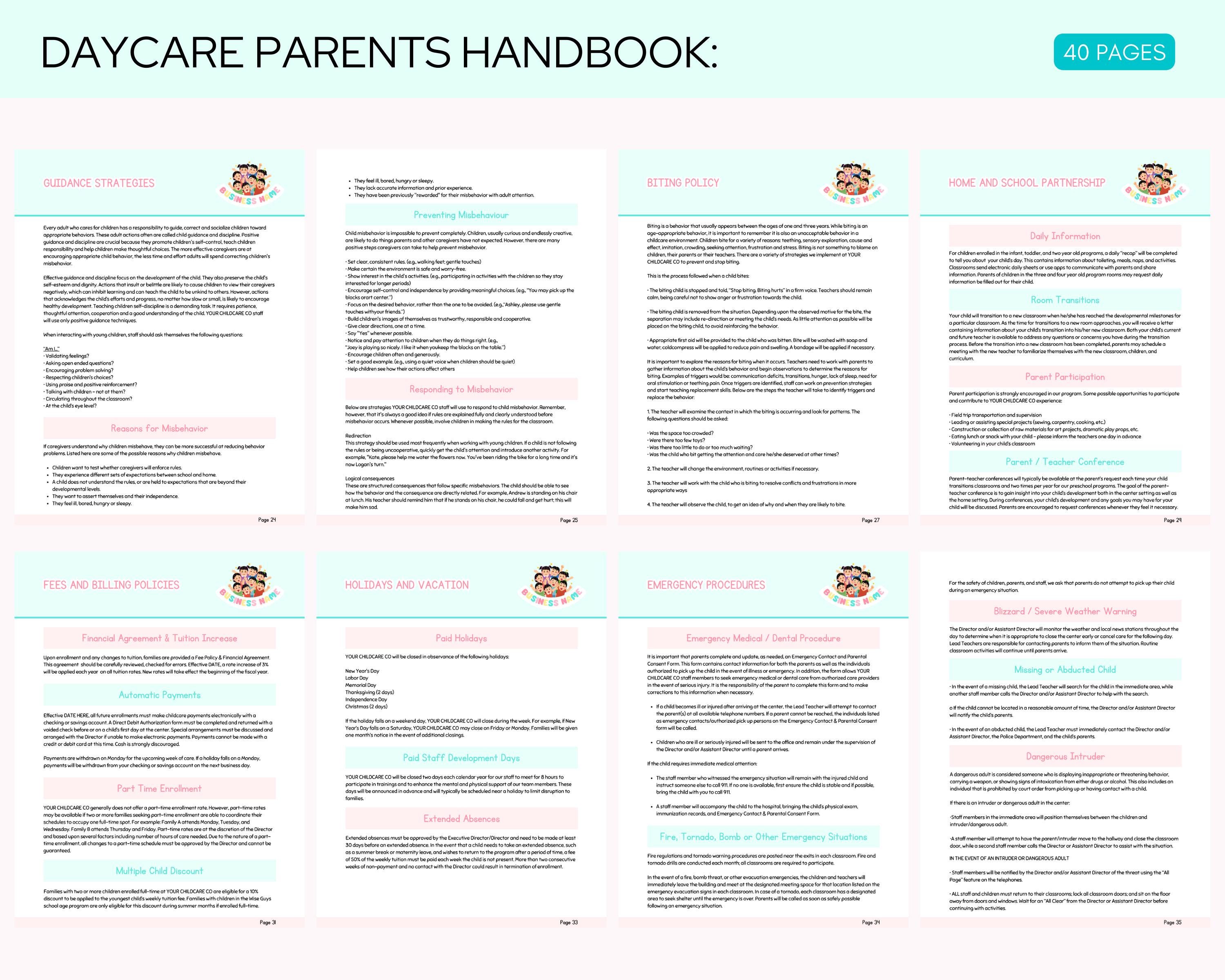 Editable Daycare Parent Handbook: 39-page Canva Template - Etsy