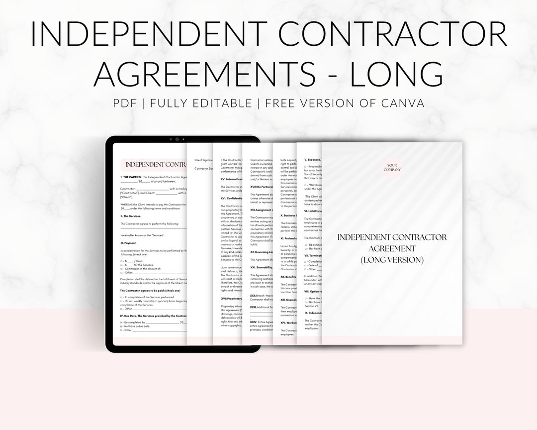 1099 Independent Contractor Agreement, Long Version, Legal Document ...