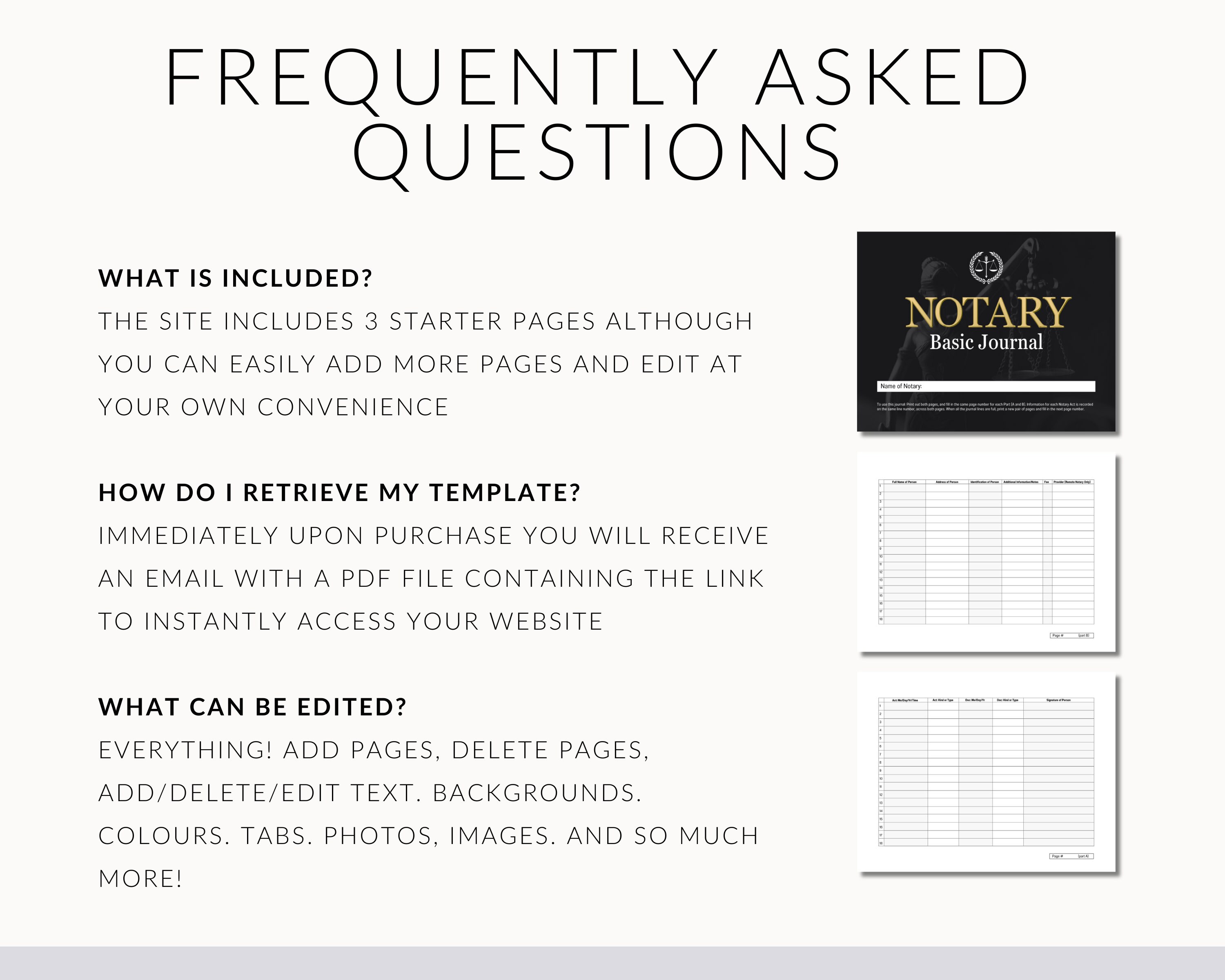 Notary Basic Journal, Notary Journal, Notary Business, Edit in Canva - Etsy
