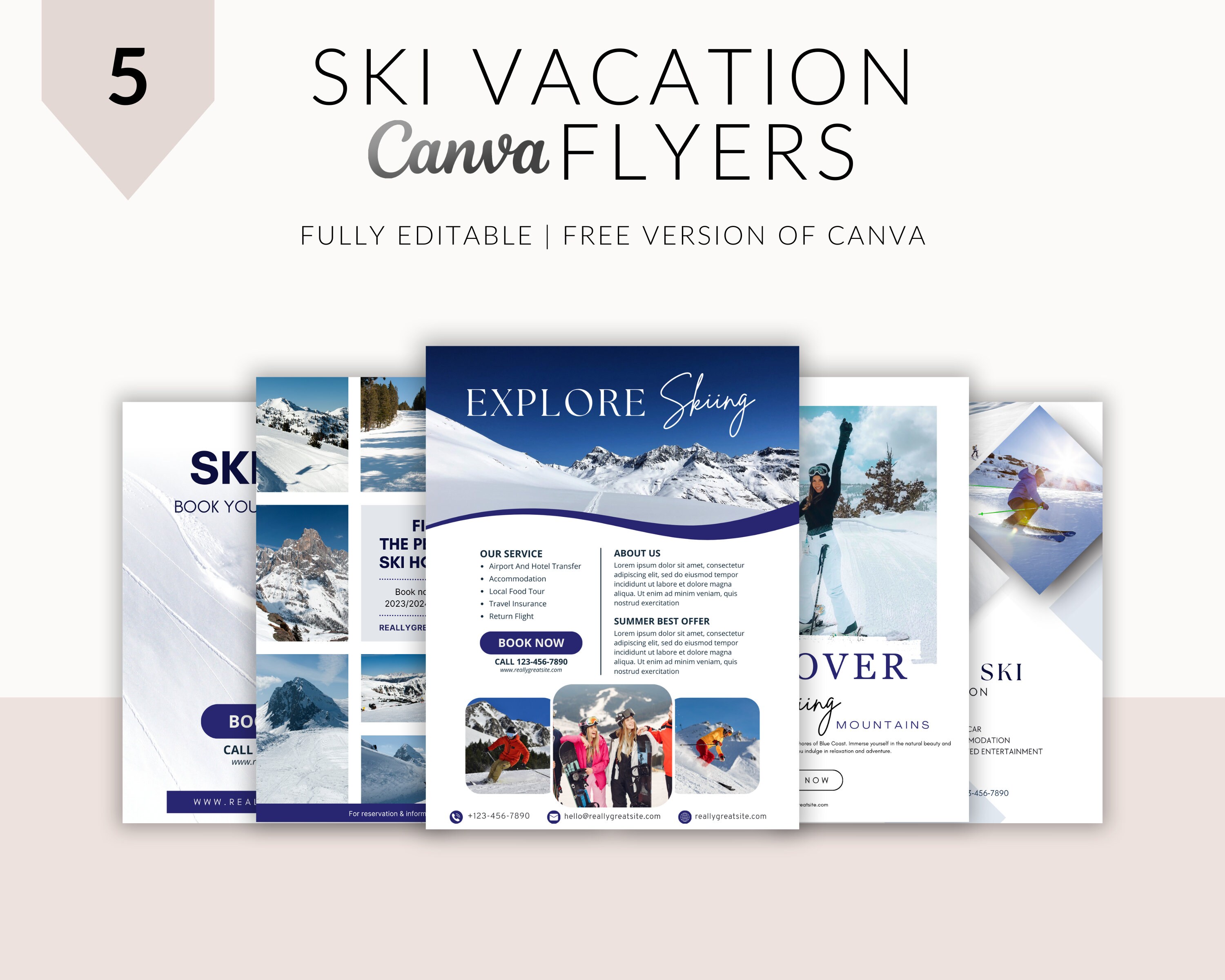 Skiing Vacation Flyer Templates, Editable, Printable, Travel Business ...