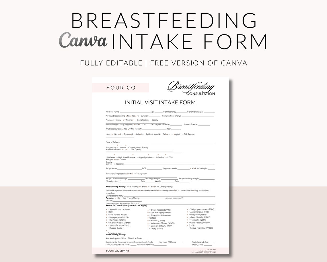 Breastfeeding Intake Form, Initial Visit Consultation, Doula Forms ...