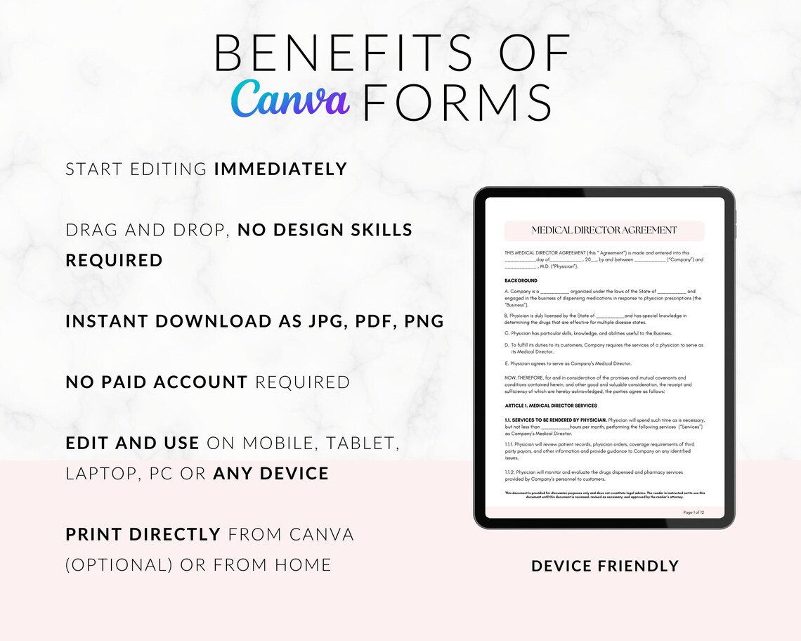 Medical Director Agreement Template: Editable Contract (canva) - Etsy