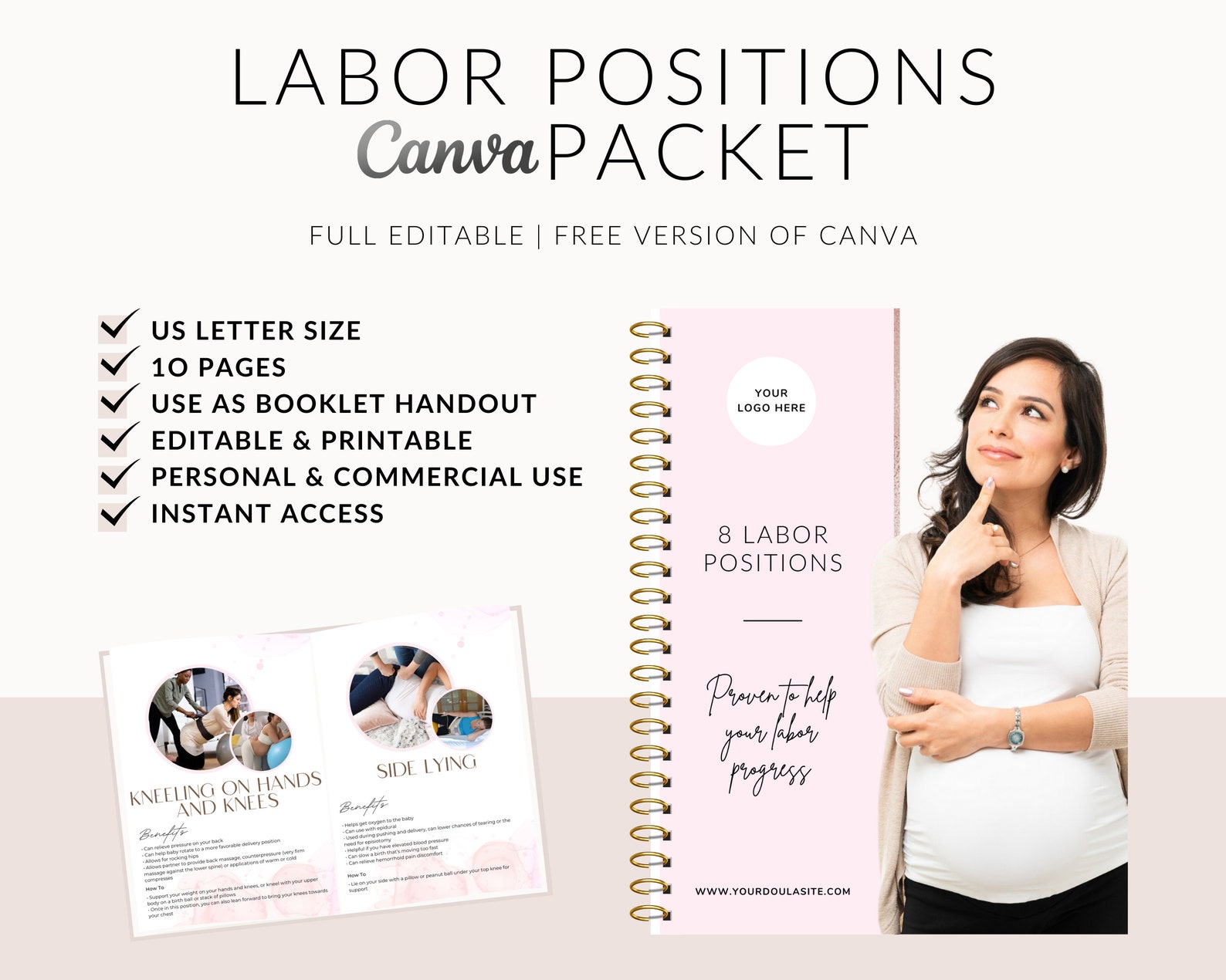 Labor Progress Positions Handout, Labor Handout Template, Doula ...