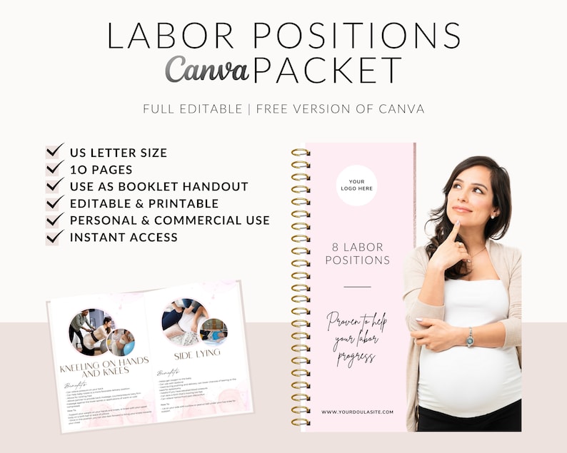 Labor Progress Positions Handout, Labor Handout Template, Doula ...