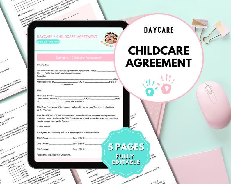 Daycare (child Care) Contract Template, Daycare Business Forms ...