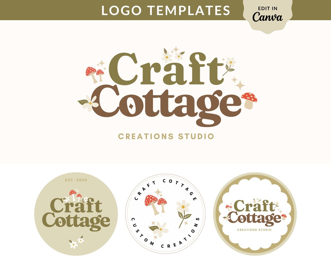 Cottagecore Logo Design Template, DIY Editable Logo, Mushroom Floral ...