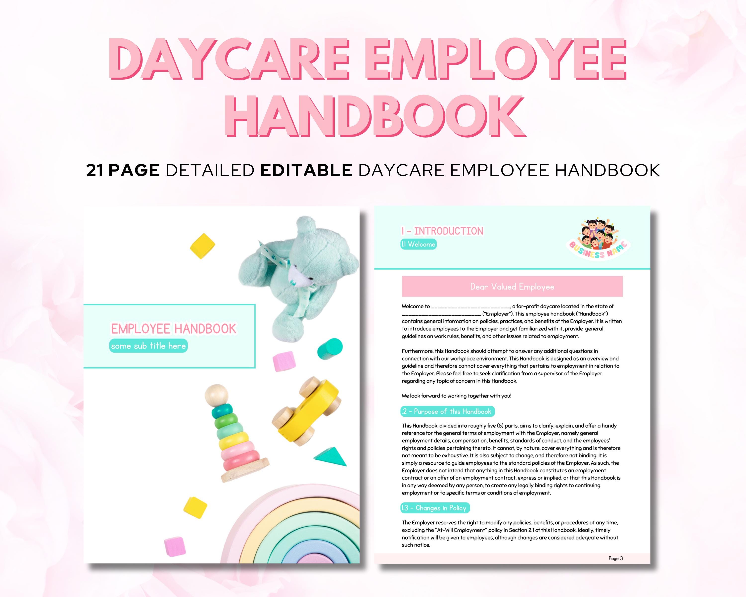 Daycare Employee Handbook- Childcare Staff Handbook, Preschool Employee ...