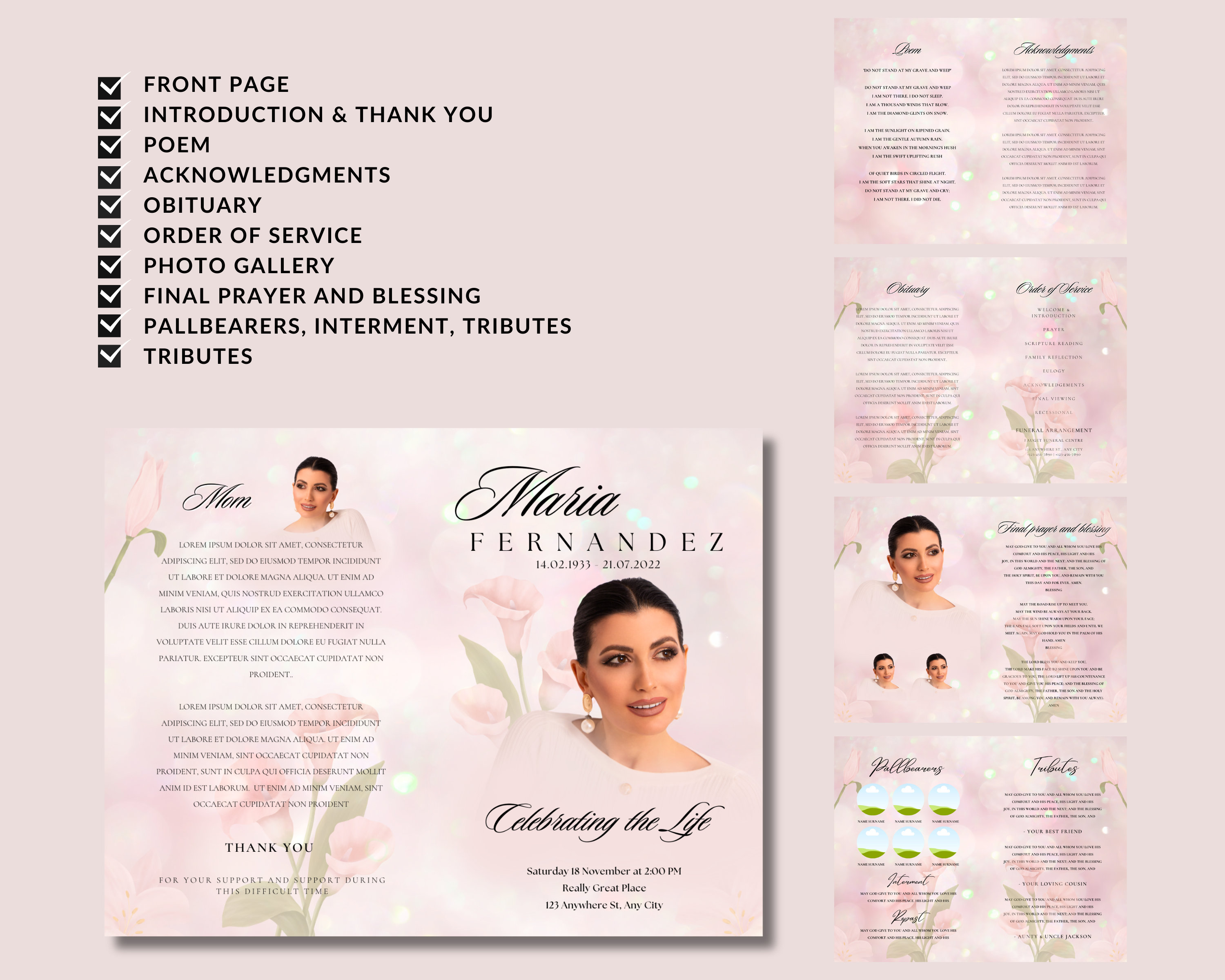 10 Page Funeral Memorial Booklet, Bi-fold Funeral Program, Obituary ...