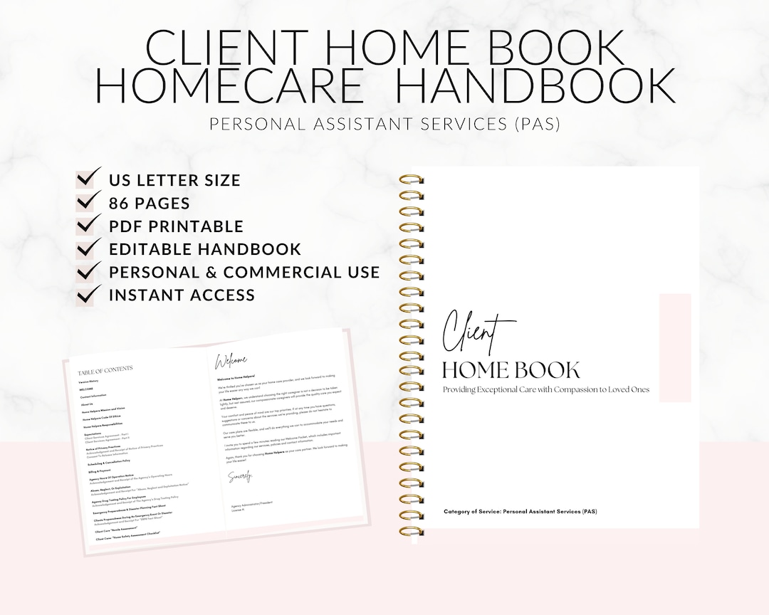 Home Care Client Handbook: Editable Canva Template (US Letter) - Etsy