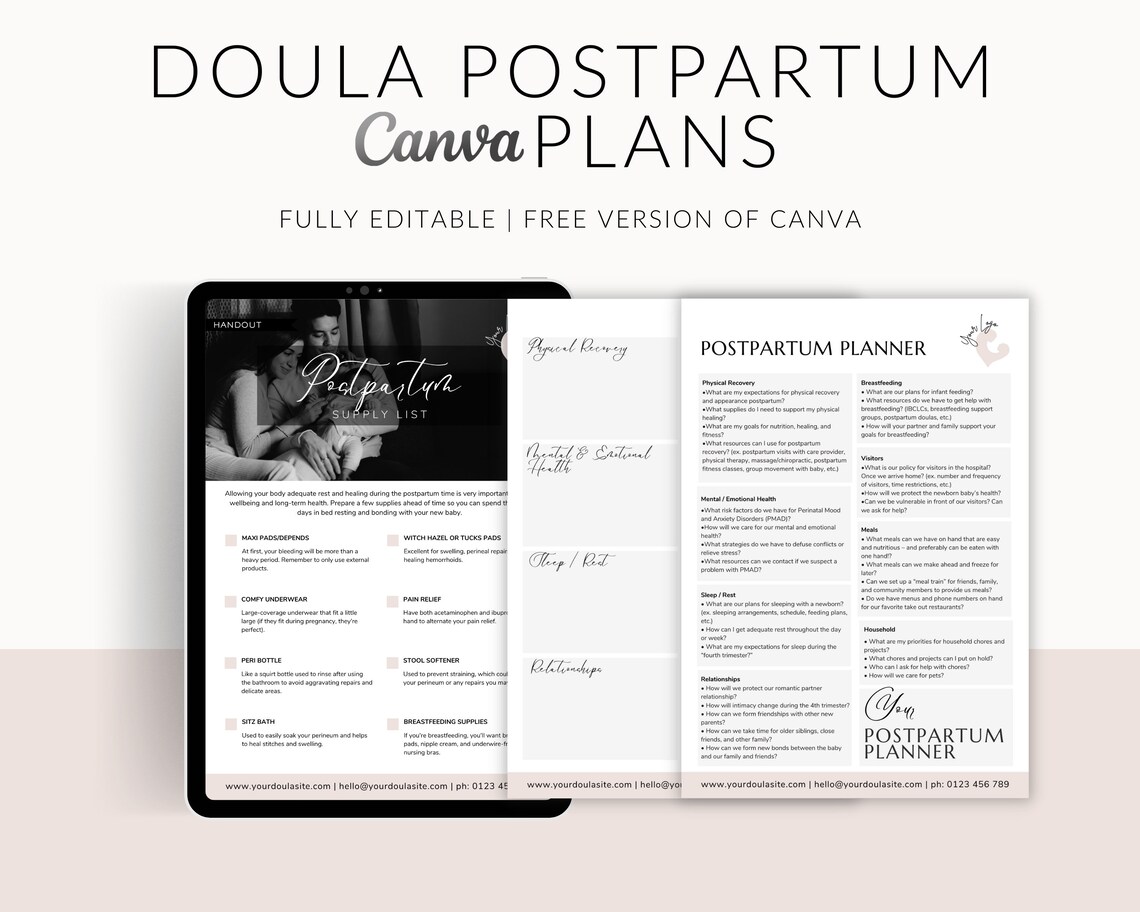Postpartum Planning Worksheets: Doula Client Forms, Canva Template ...
