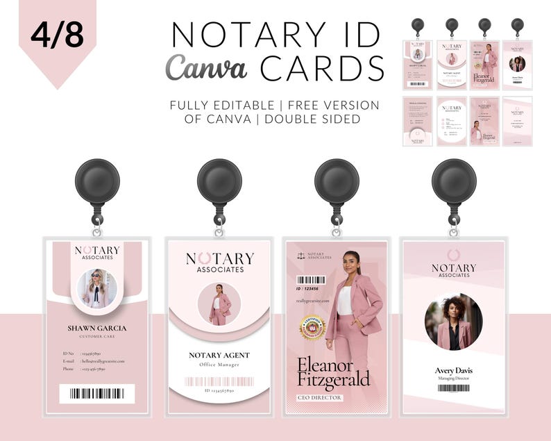 Notary Agent ID Cards, Identification Templates, ID Cards, Blush ...