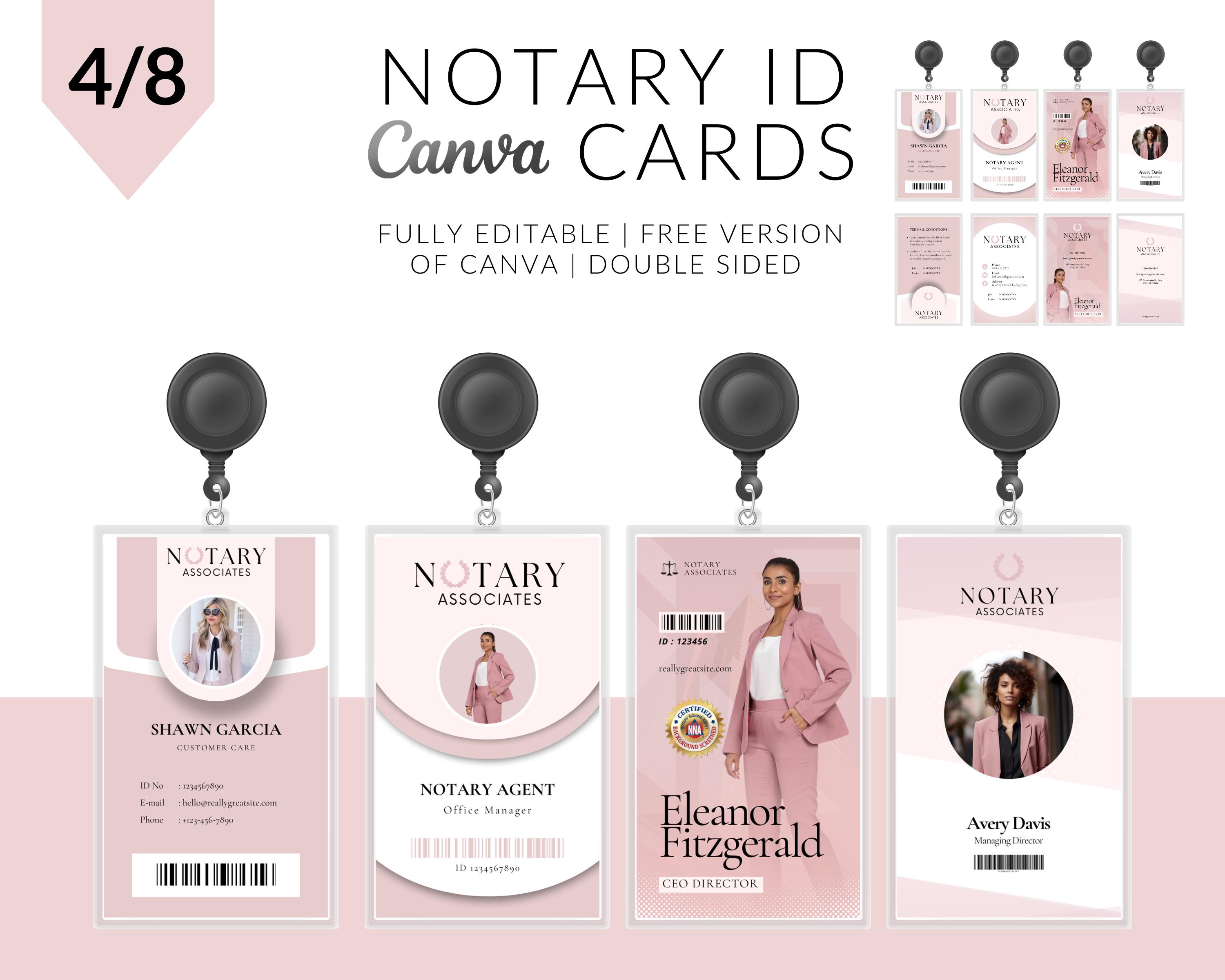 Notary Agent ID Cards, Identification Templates, ID Cards, Blush ...