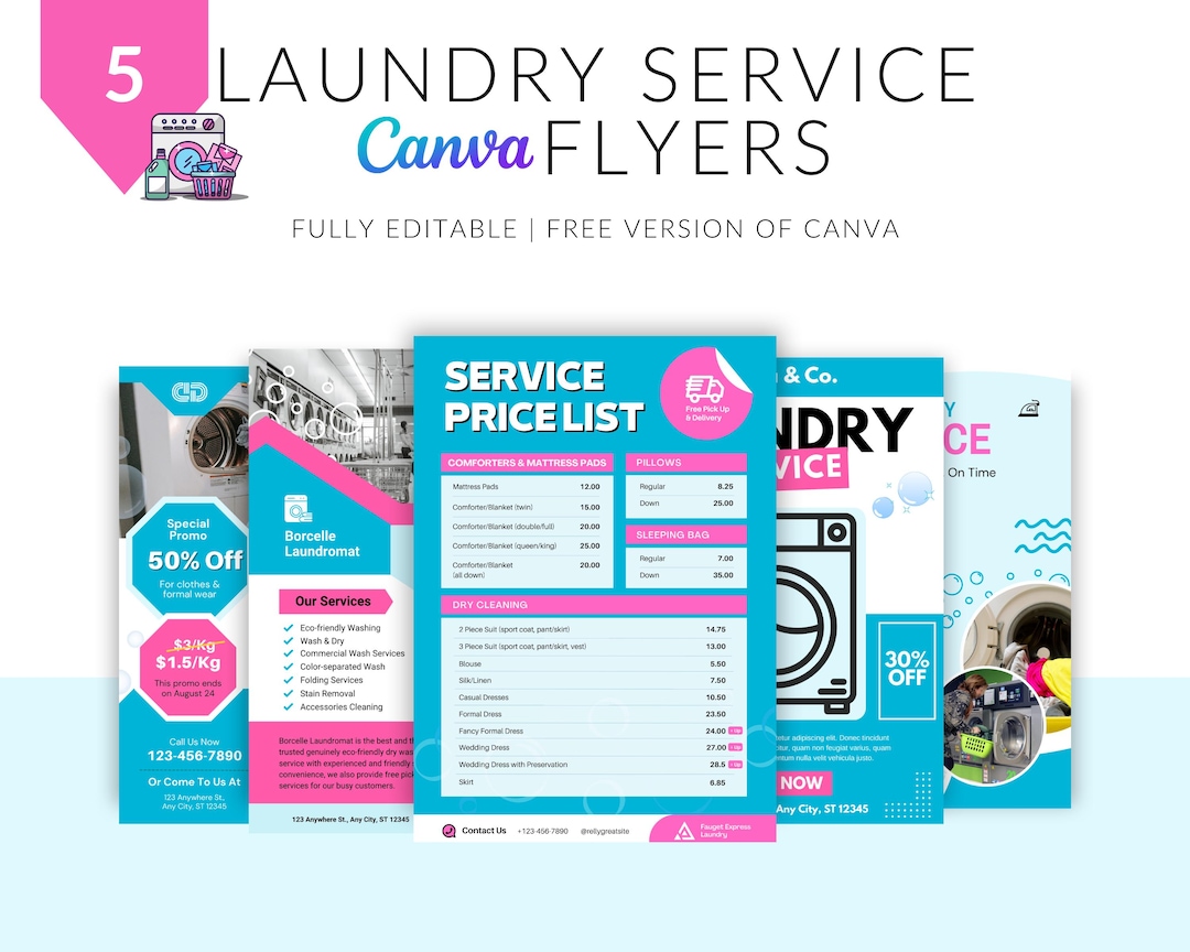 Laundry Service Flyers: Launderette Advertising Templates (edit in ...