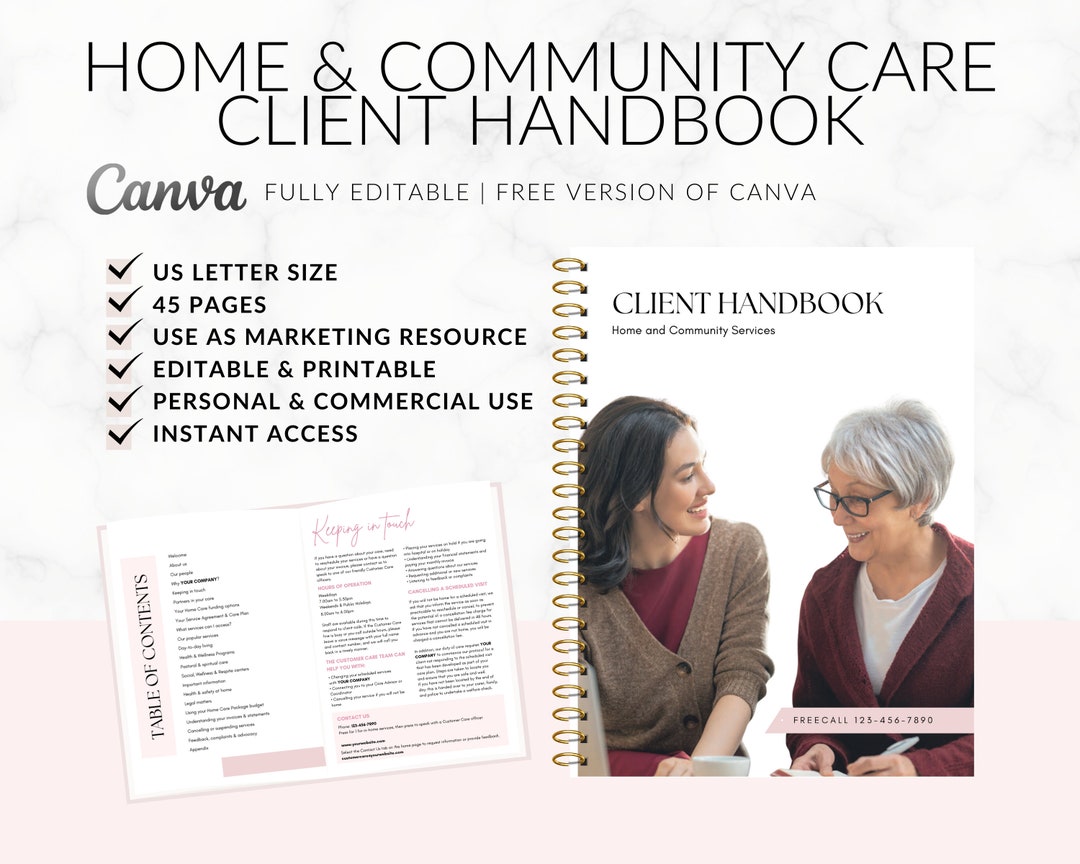 Home Care Client Handbook: Editable Canva Template (US Letter) - Etsy UK