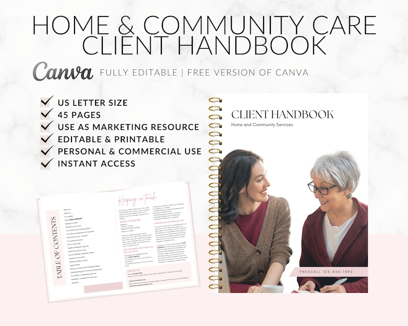 Home Care Client Handbook: Editable Canva Template (US Letter) - Etsy