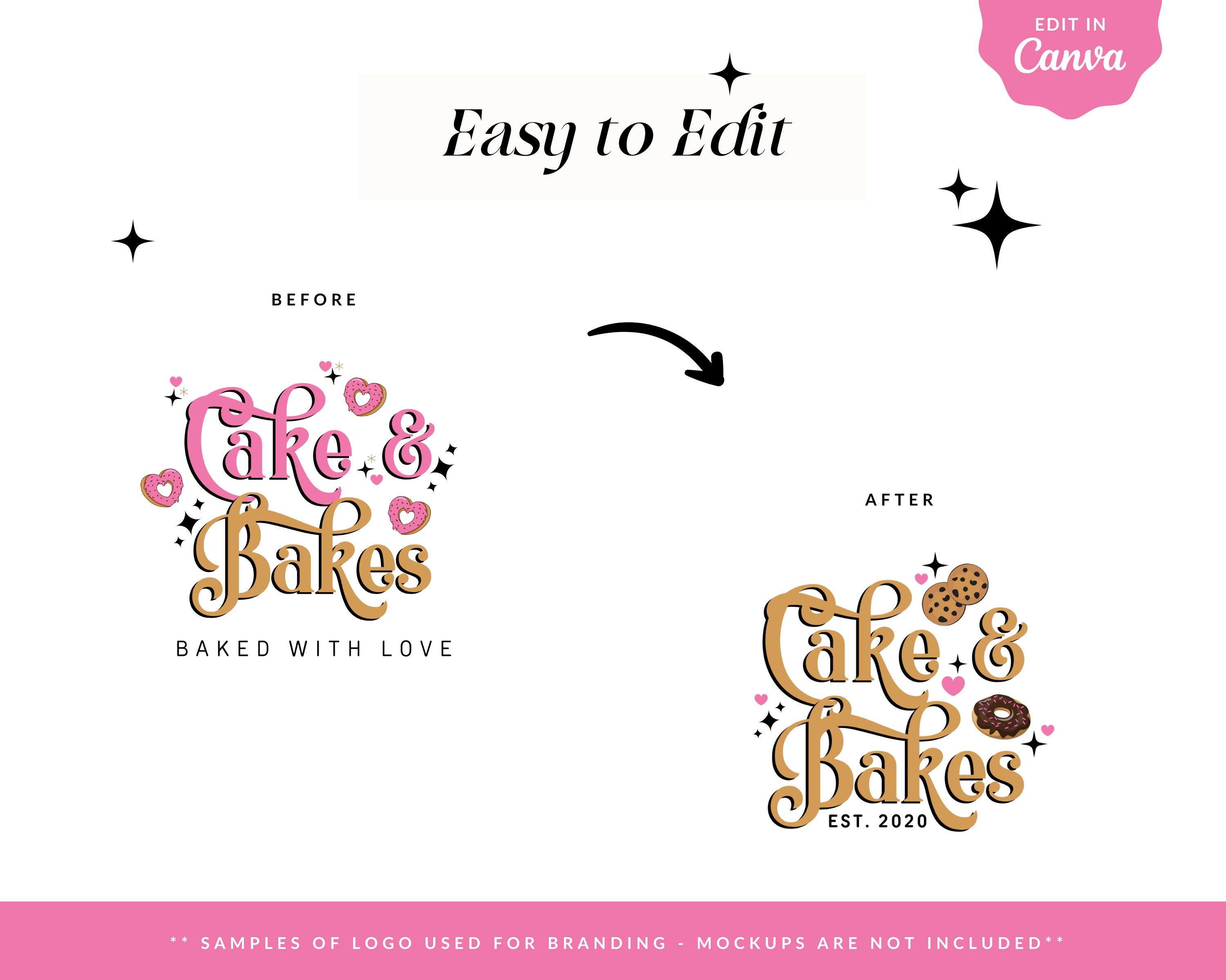 Editable Bakery Logo Design: Cake & Bakes Branding (canva Instant ...
