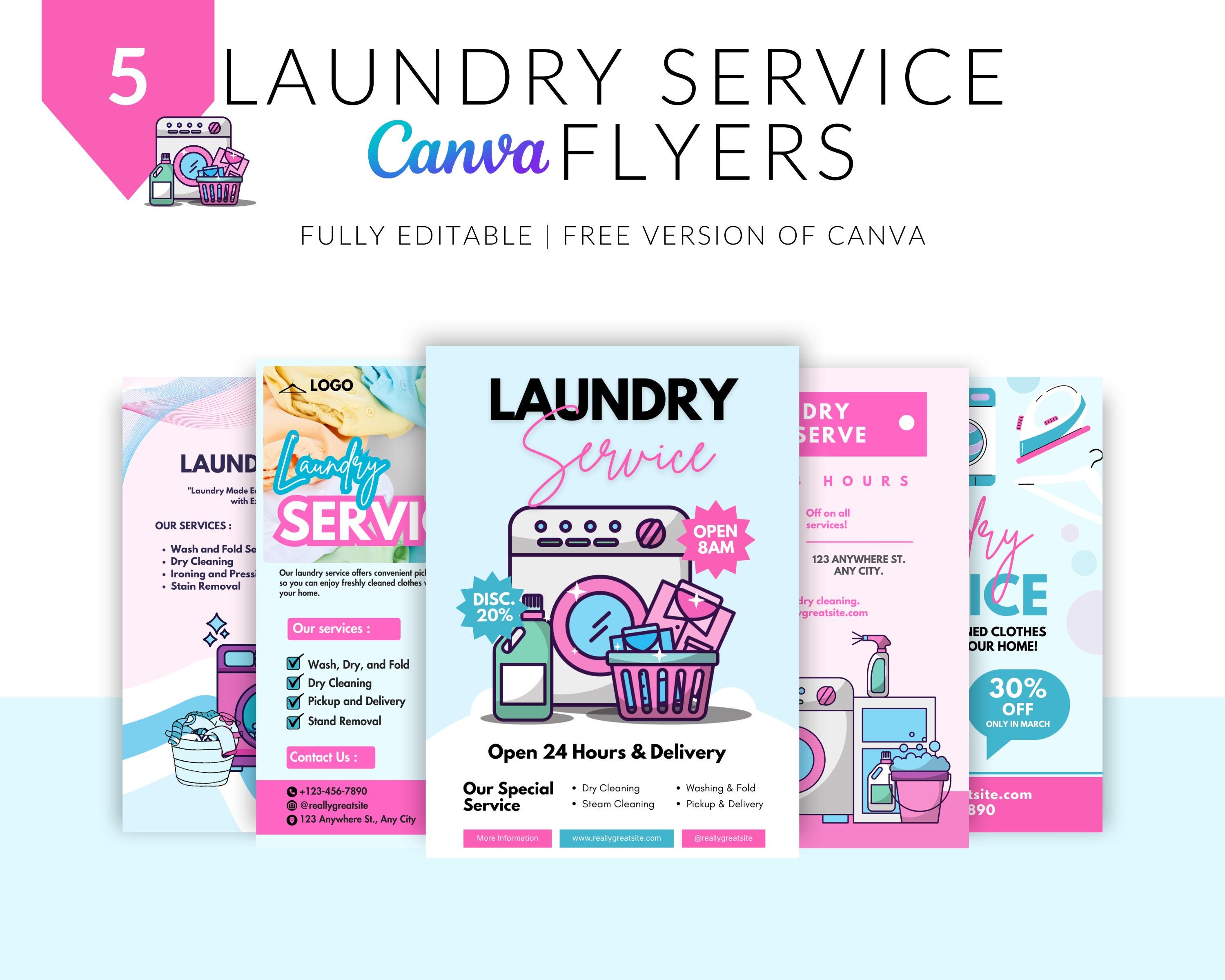 Laundry Service Flyers: Launderette Advertising Templates (canva ...