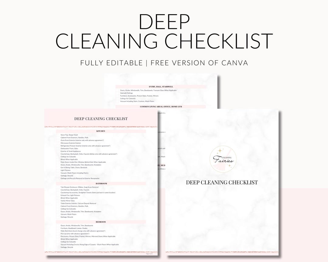 Deep Cleaning Checklist Forms for Cleaning Businesses, Editable Canva ...