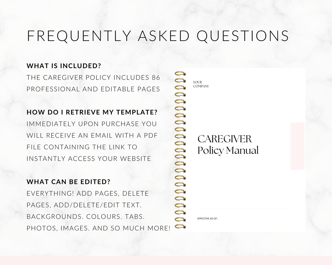 Caregiver Policy Manual, Employee Handbook, Care Business Policy ...