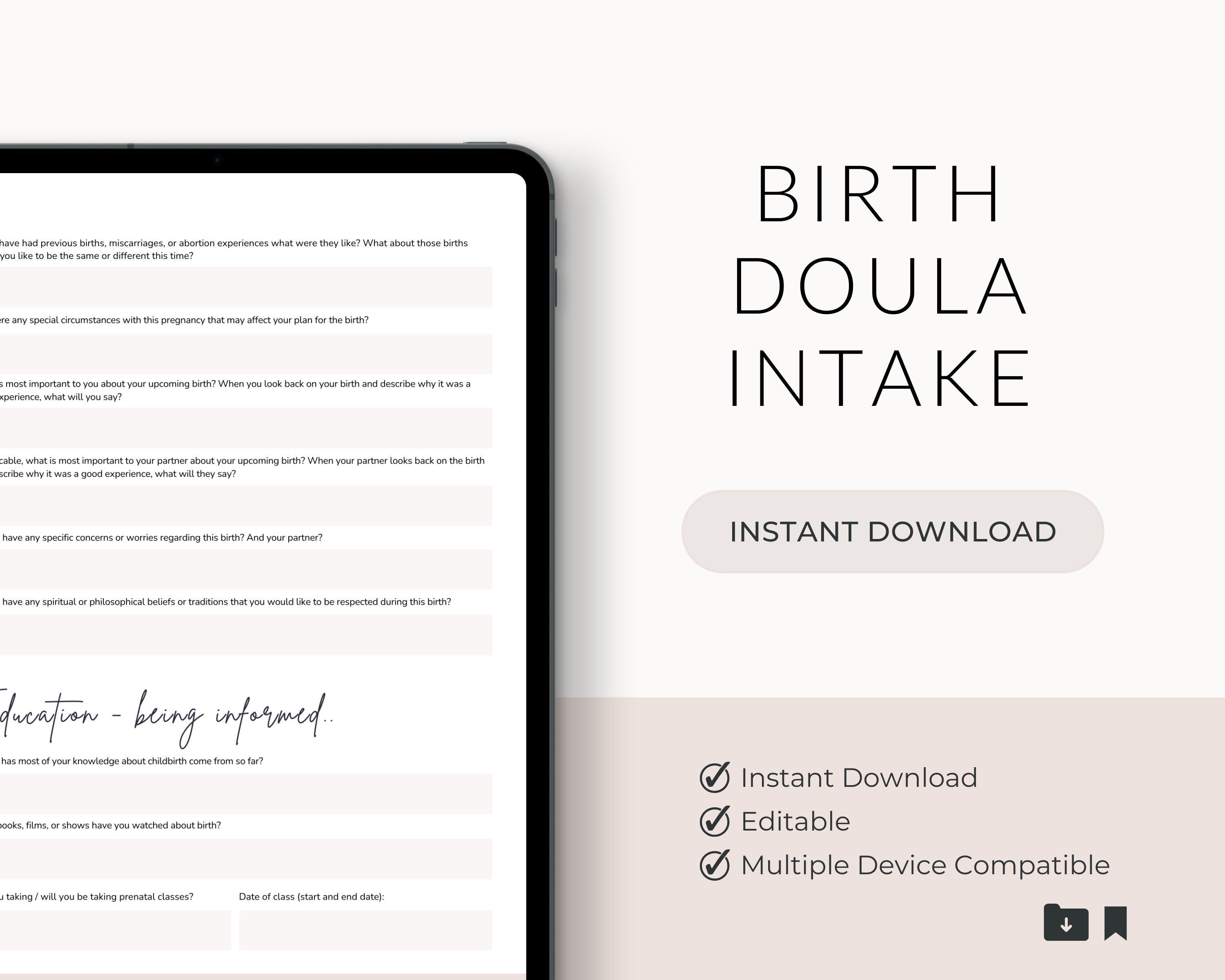 Doula Birth Client Intake Forms: Modern Canva Template (digital ...