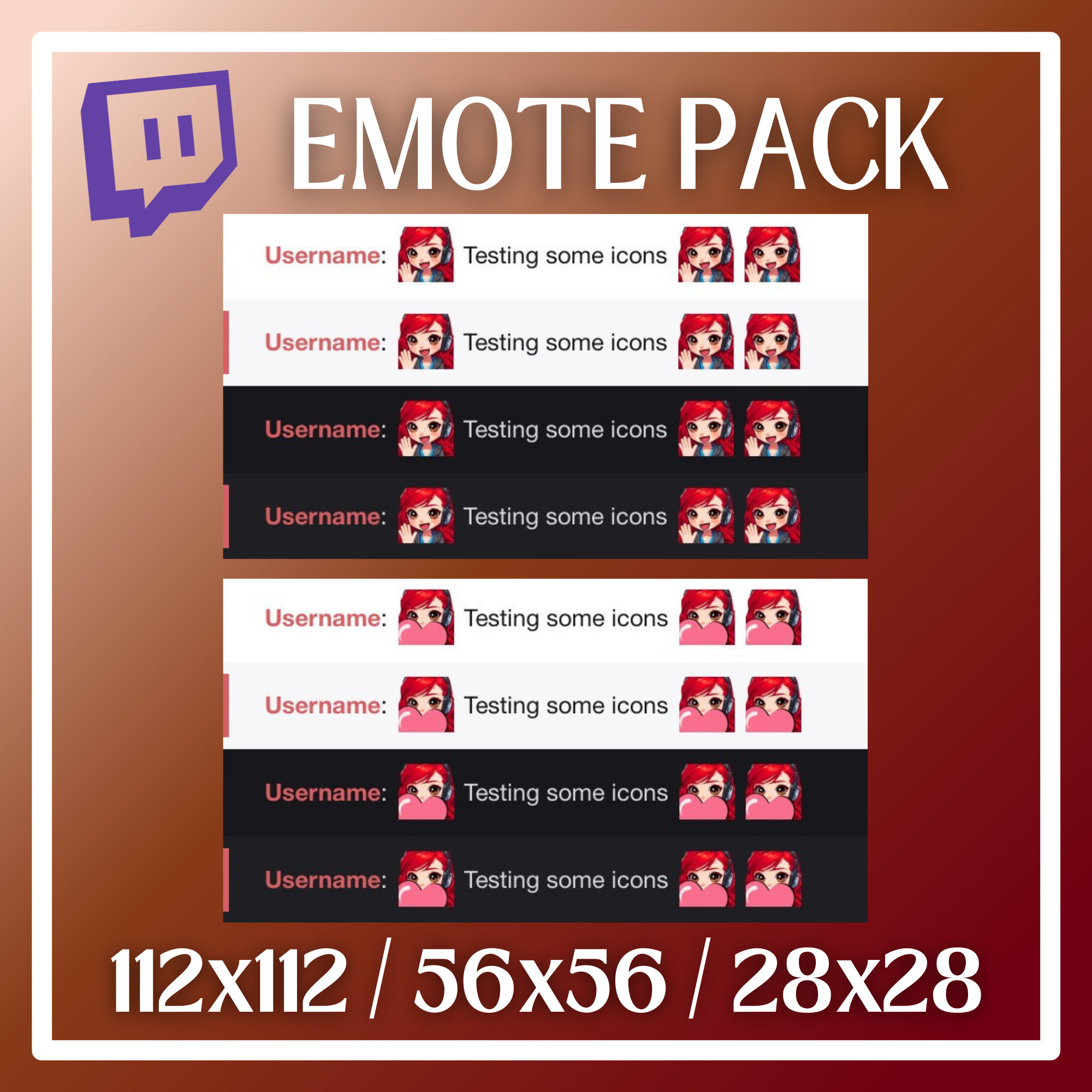 Twitch Streamer Girl Emote Set Red Hair Brown Eyes Emote Pack Chibi ...