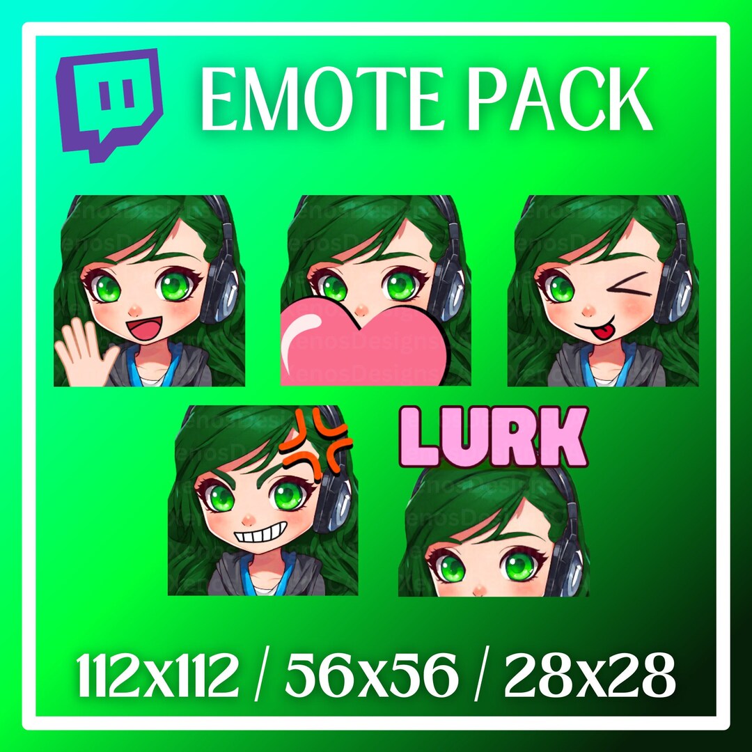 Awesome Streamer Girl Emotes Green Hair Green Eyes Emote Pack Green ...