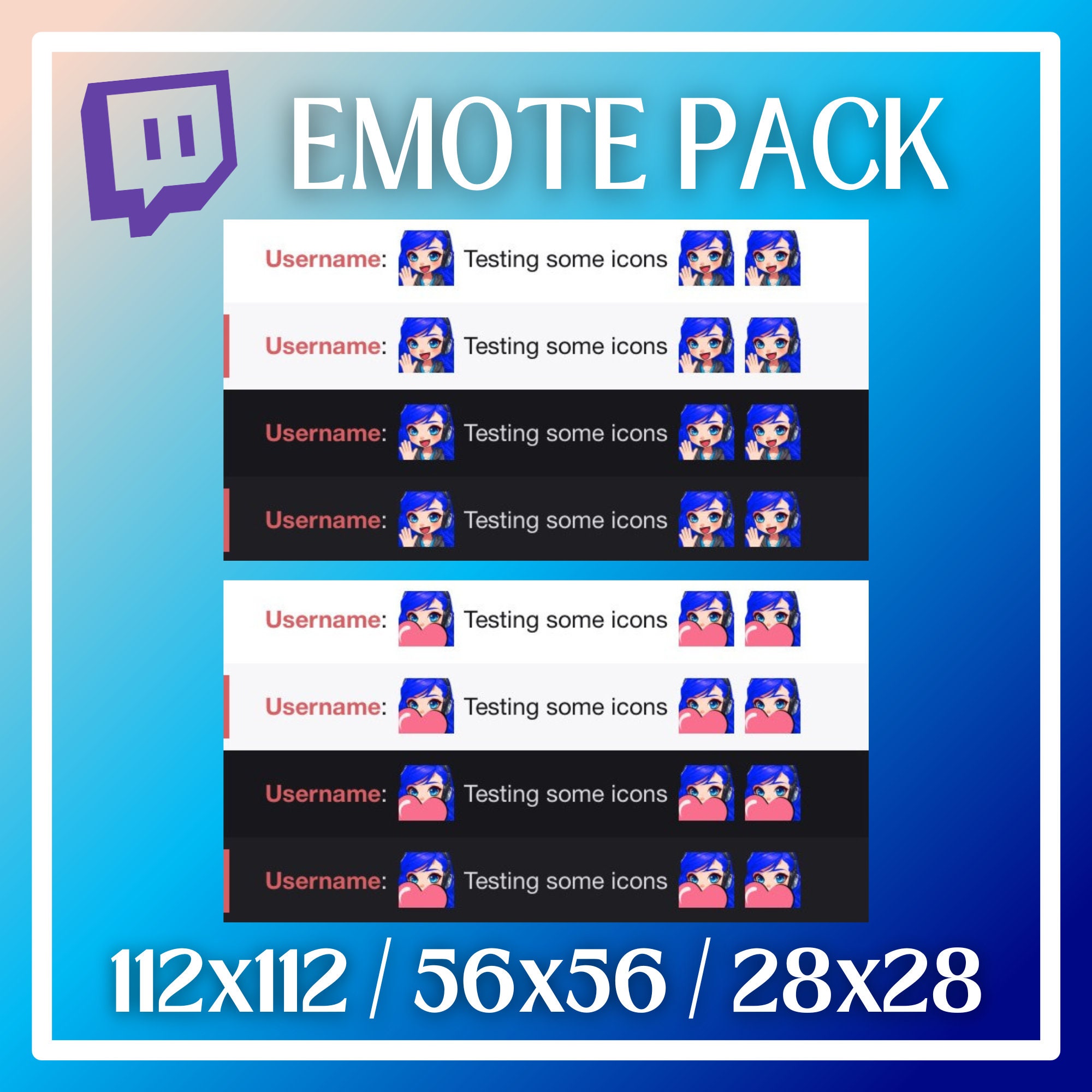 Cool Streamer Girl Emotes Blue Hair Blue Eyes Emote Set Blue Emote ...