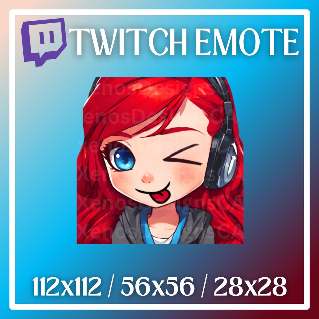 Chibi Wink Emote, Fun Streamer Girl With Headphones Emoji, Cute Bright ...