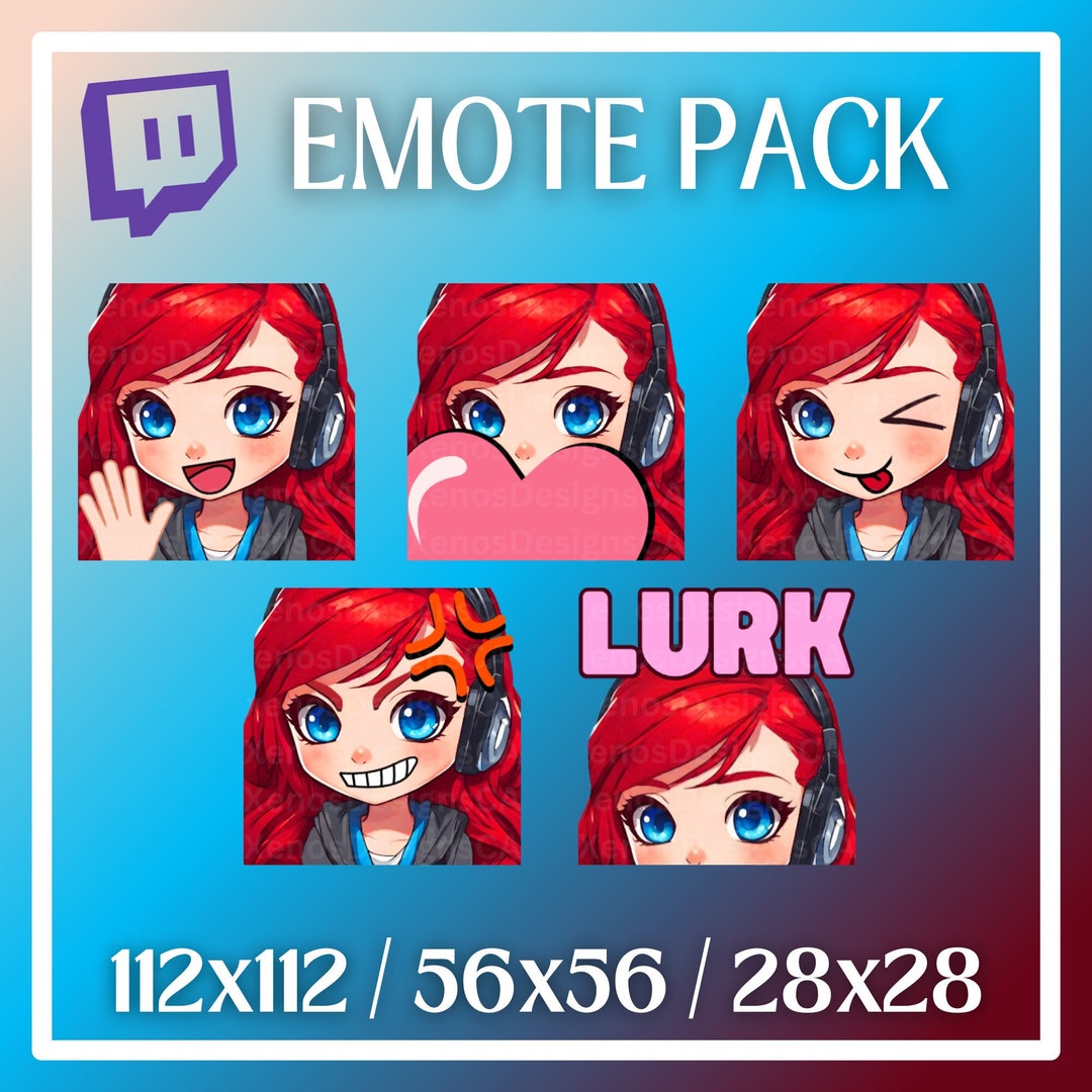 Twitch Streamer Girl Emote Pack Red Hair Blue Eyes Emote Bundle Chibi ...