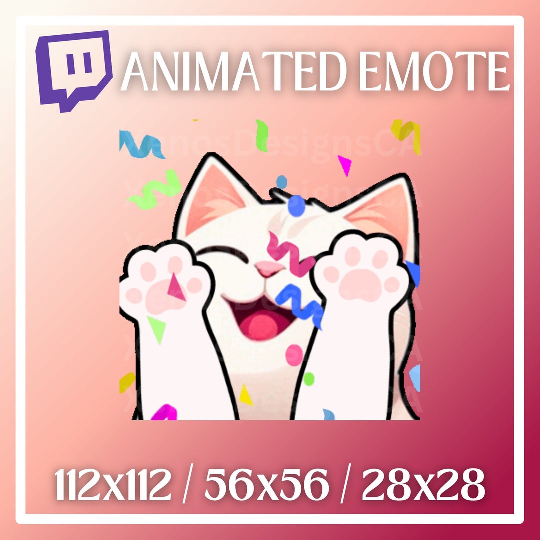 Animated White Cat Hype Emote, Cute Falling Rainbow Confetti Animation ...