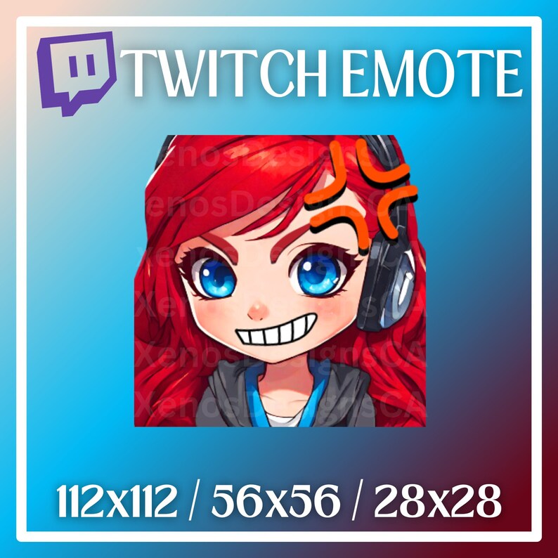 Funny Rage Emote, Cool Streamer Girl With Headphones Emoji, Cute Bright ...