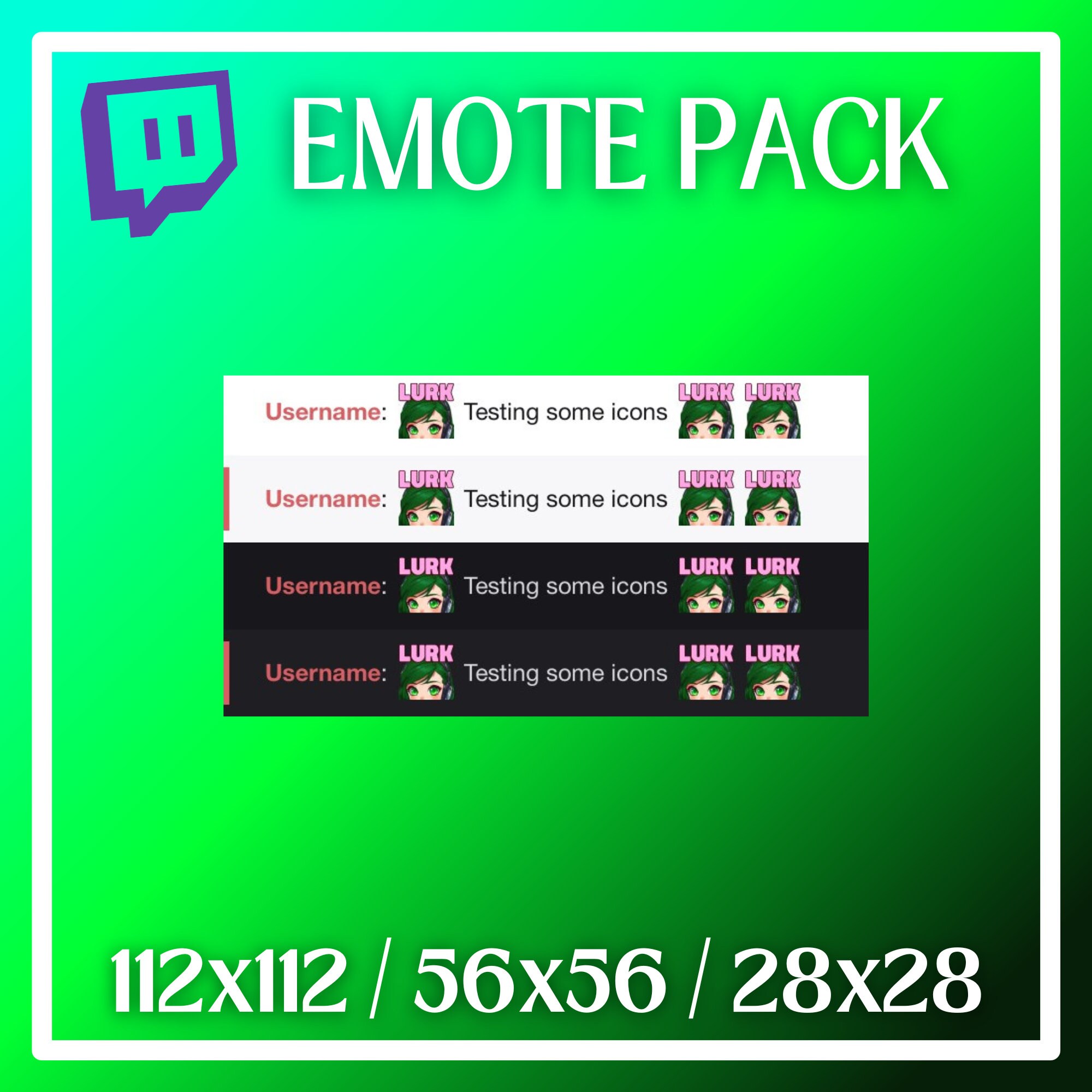 Awesome Streamer Girl Emotes Green Hair Green Eyes Emote Pack Green ...