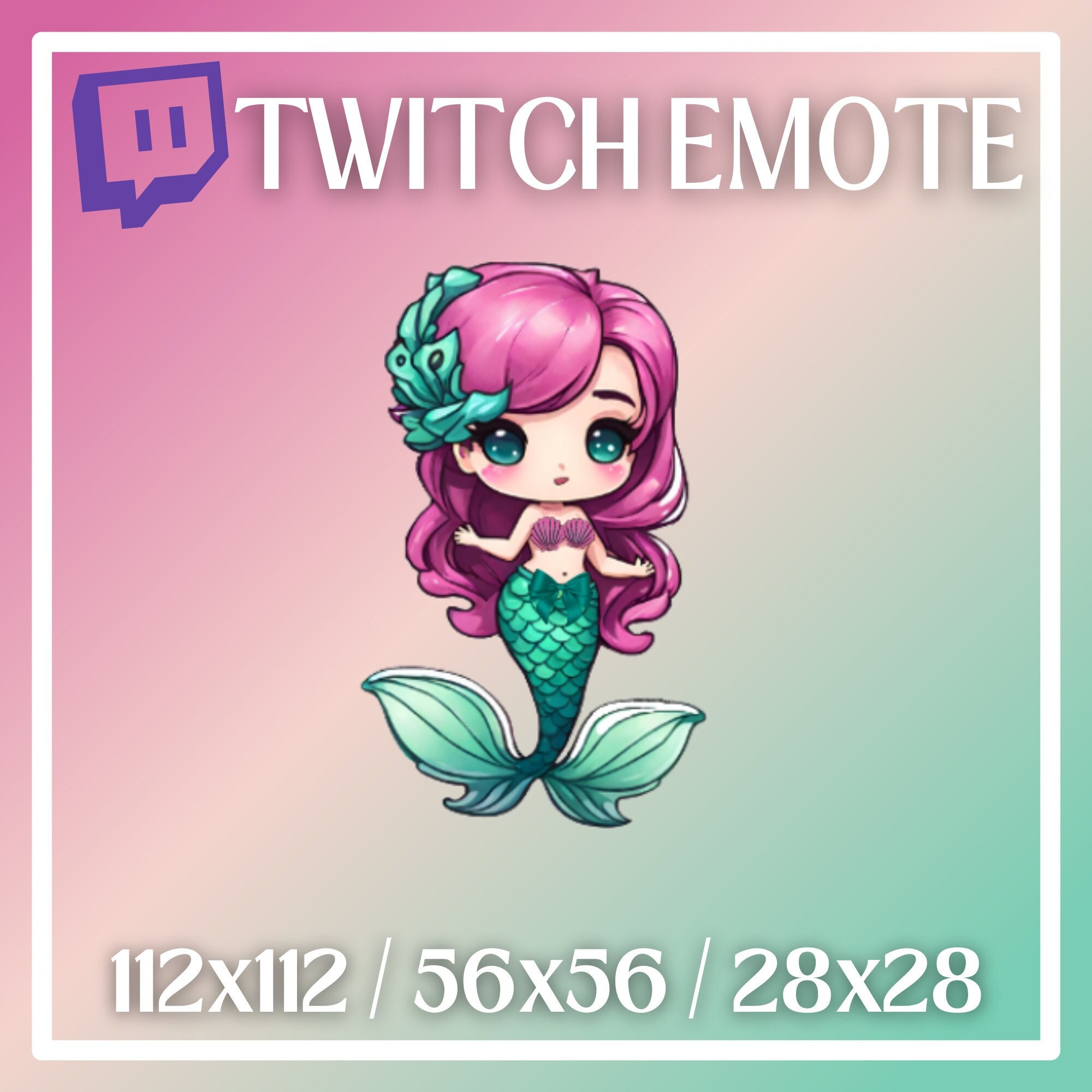 Chibi Purple Hair Mermaid Emote, Cute Magical Creature Emoji, Adorable ...