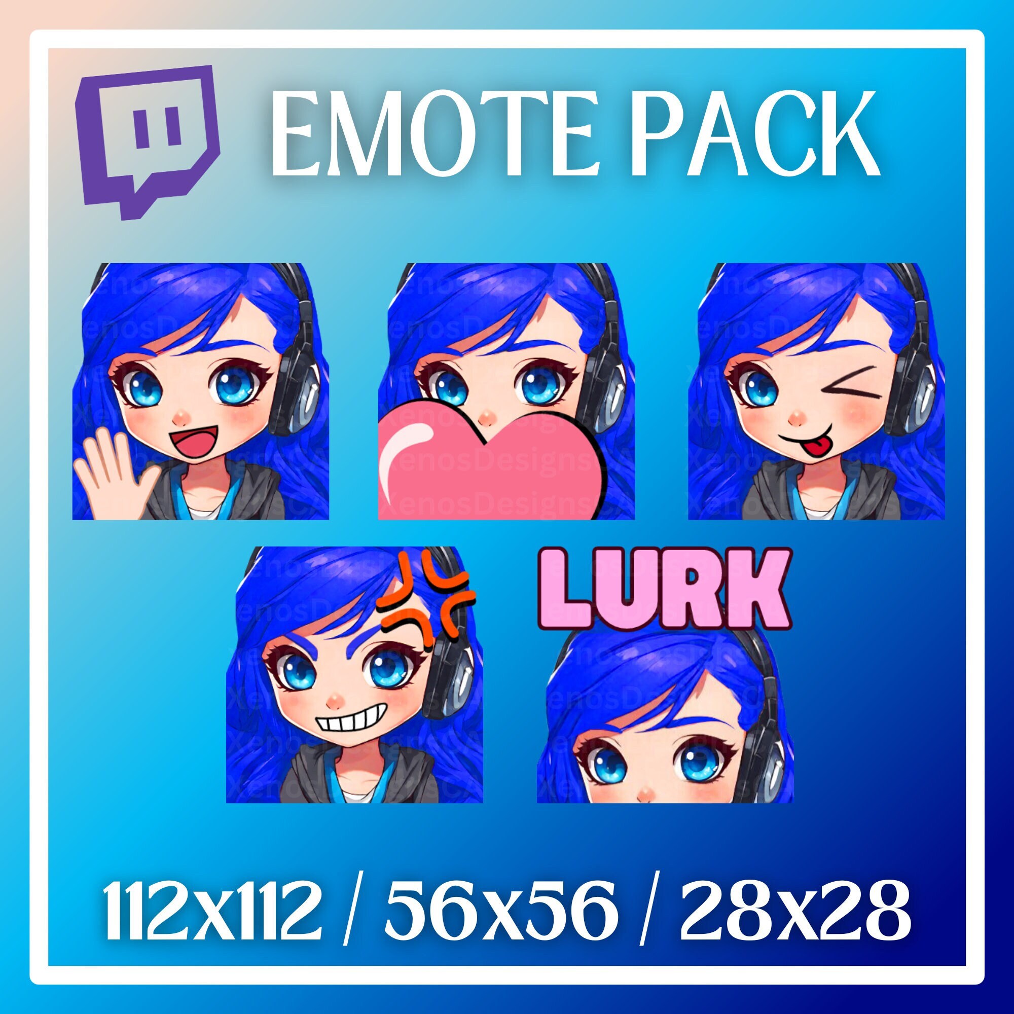 Cool Streamer Girl Emotes Blue Hair Blue Eyes Emote Set Blue Emote ...