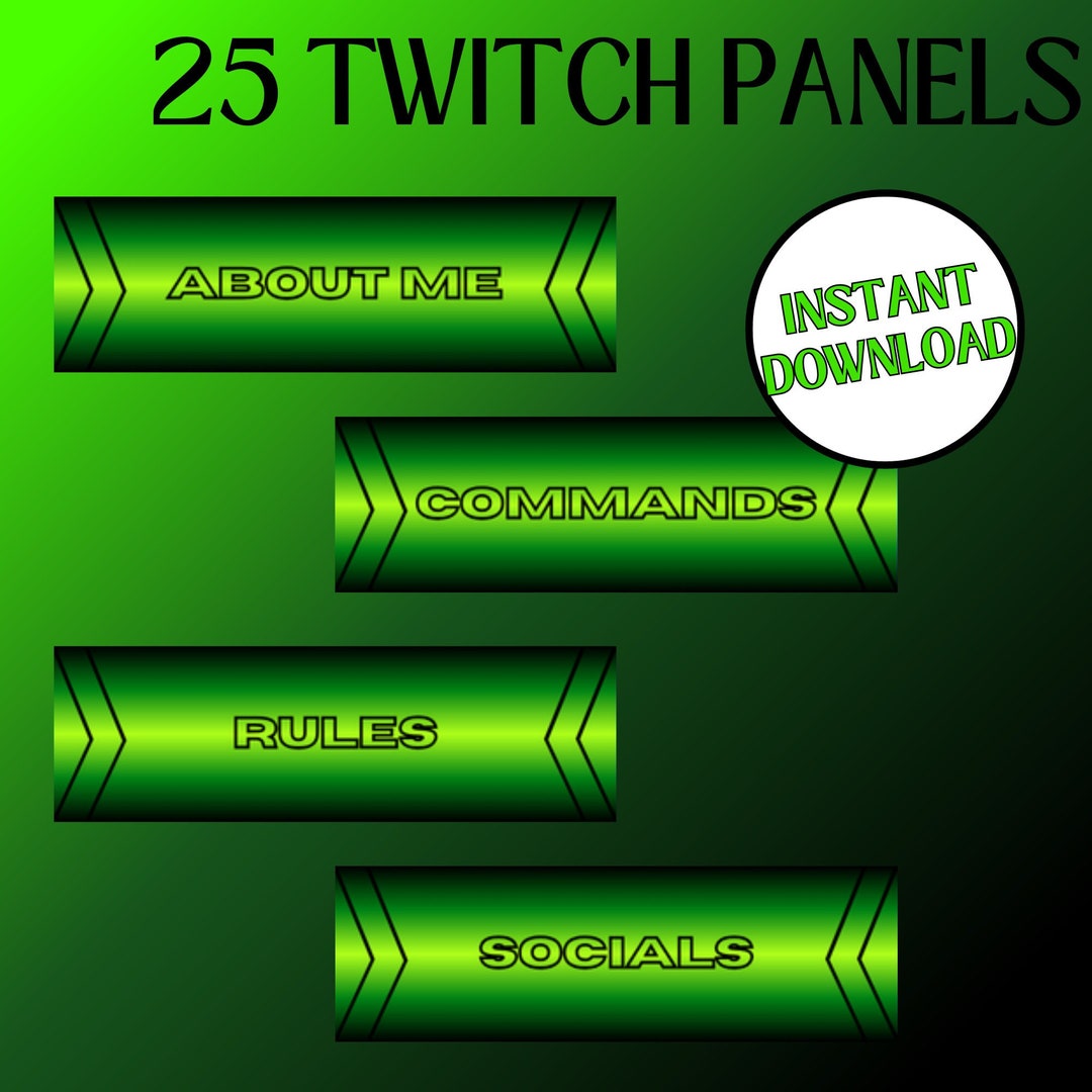 Panel Bundle Twitch Green Black Theme for Twitch Panel Set of 25 Neon ...
