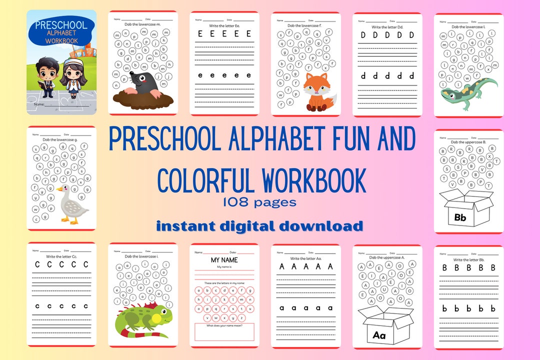 Alphabet Workbook Fun and Colorful Preschool Alphabet Workbook - Etsy