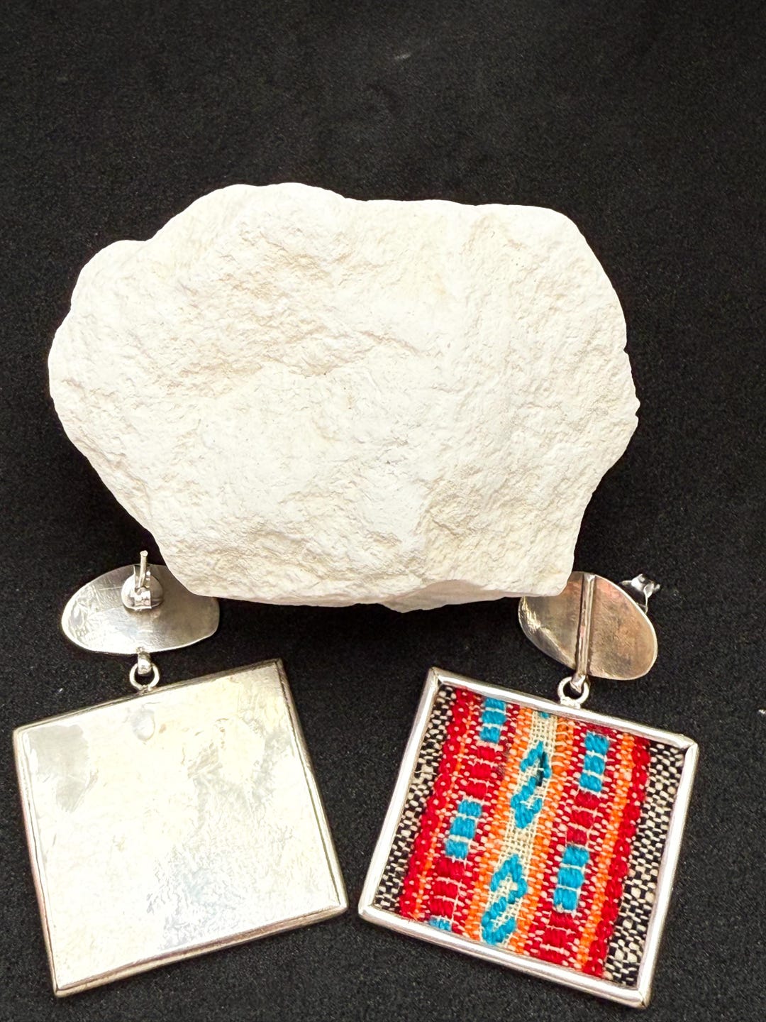 Colorful Handwoven Nepali Tibetan Fabric Silver Earrings | Bohemian ...