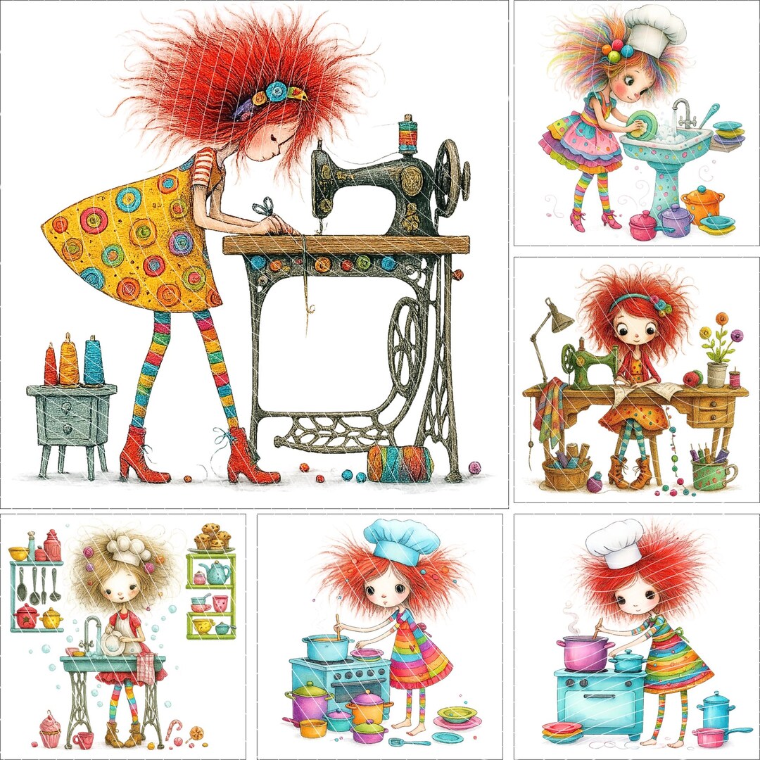 Whimsical & Quirky Girl Watercolor: Editable in Canva Clipart Bundle ...