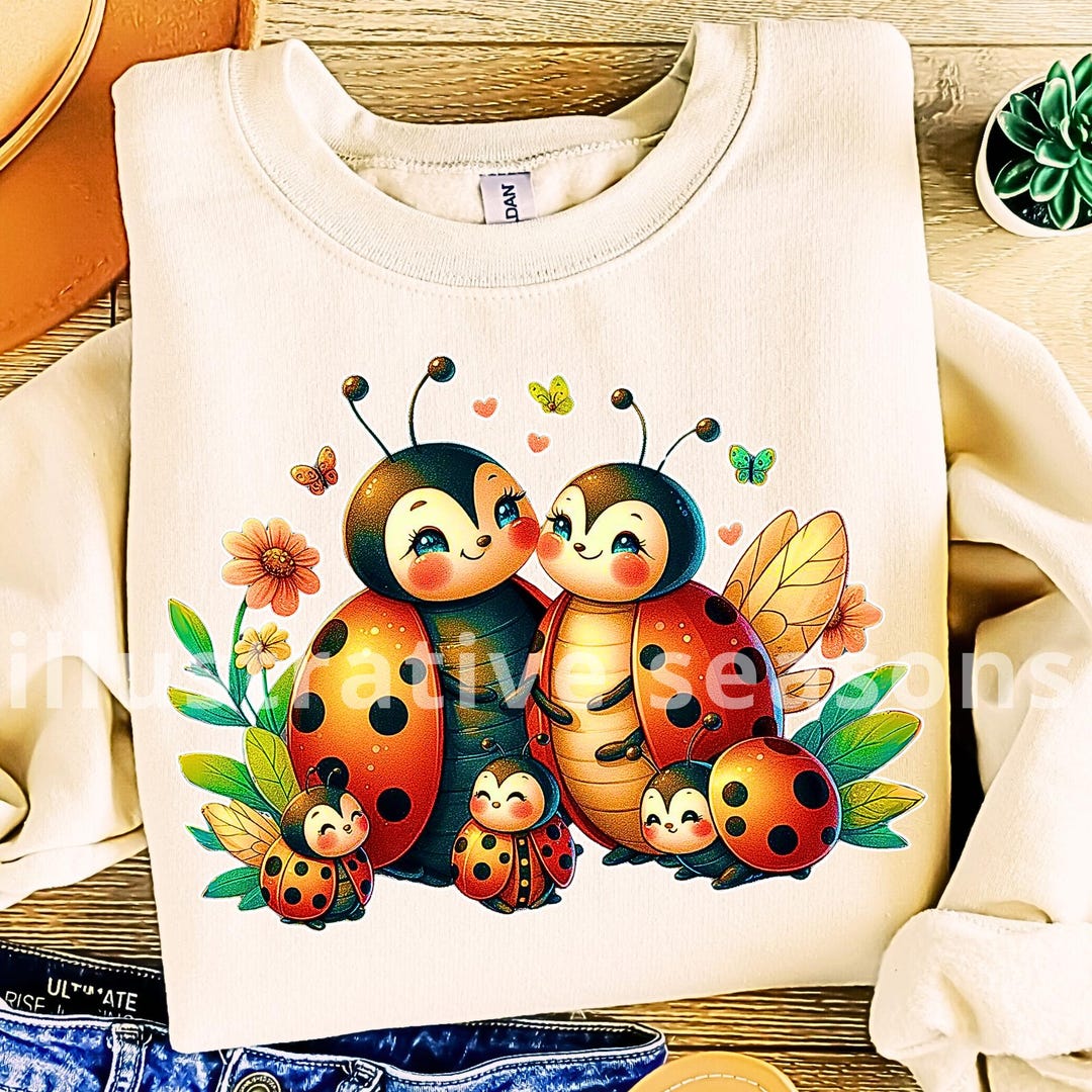 Ladybugs Mom-babies Watercolor PNG-SVG File, Digital Art Sublimation ...