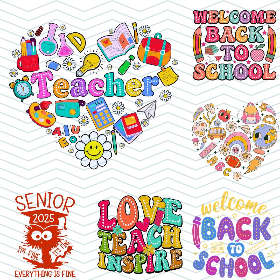 Colorful Back to School Supplies for Teachers: SVG PNG Clip Art Bundle ...